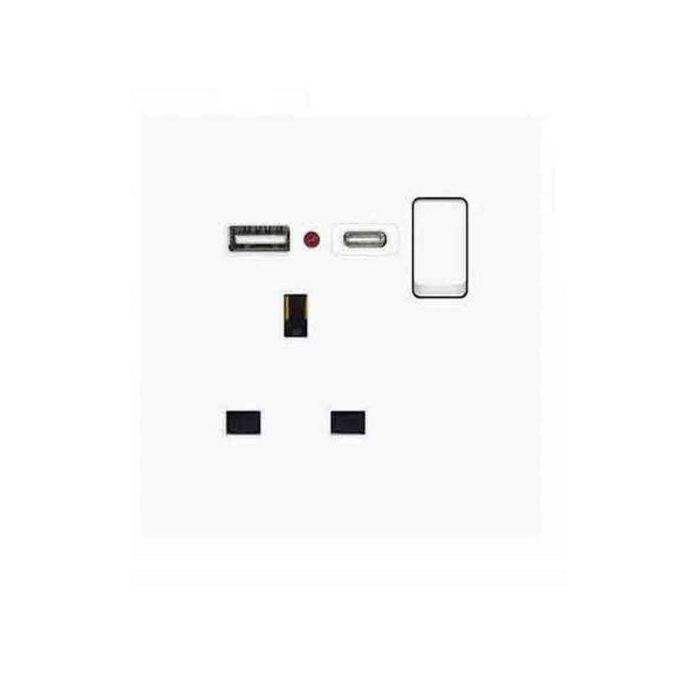 1-10x Double Wall Plug Socket 2 Gang 13A with USB Type C Port Outlets ...
