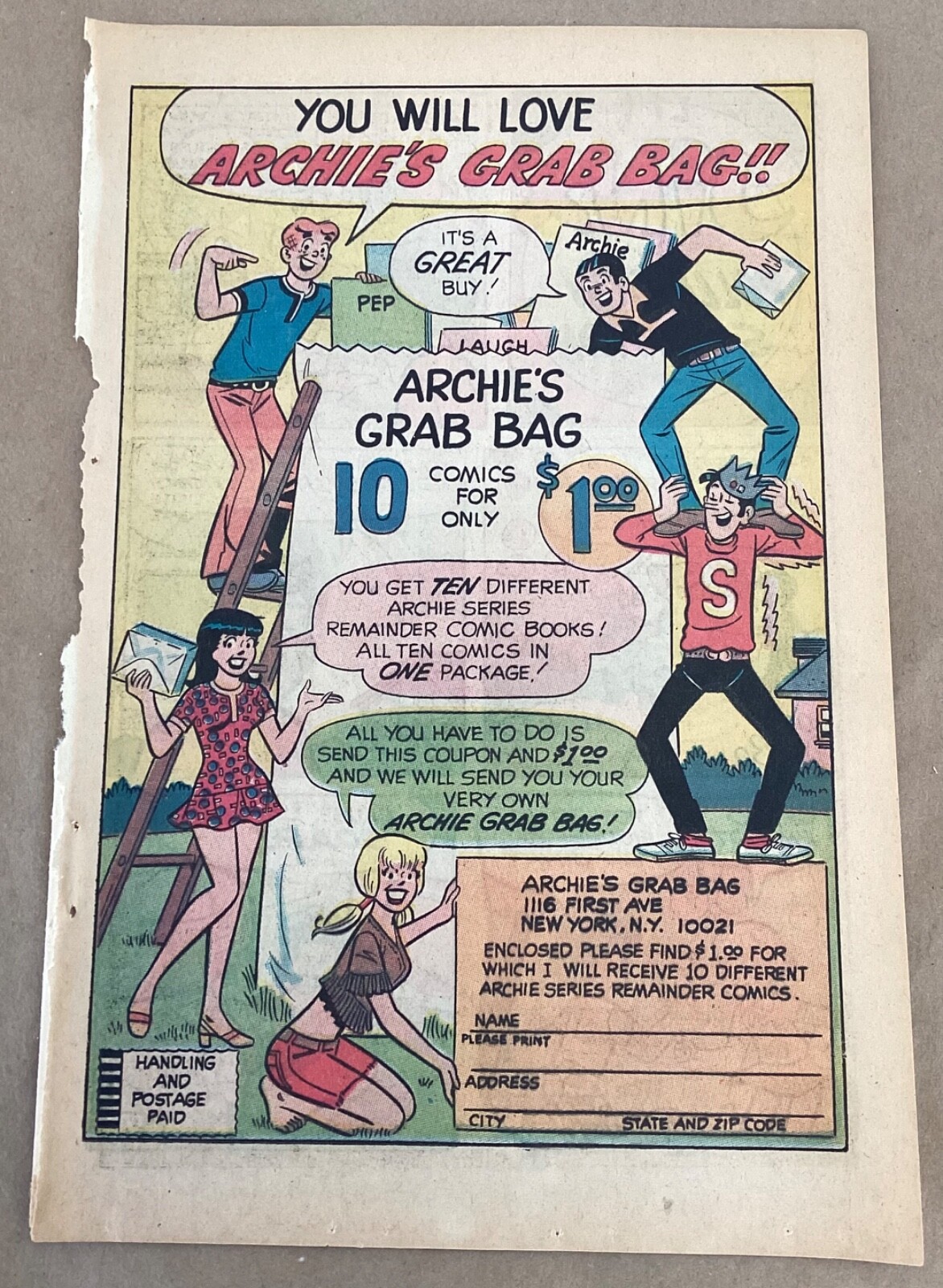 Archie‘s Grab Bag Print Ad comic book art 1970 vintage mail order sub ...