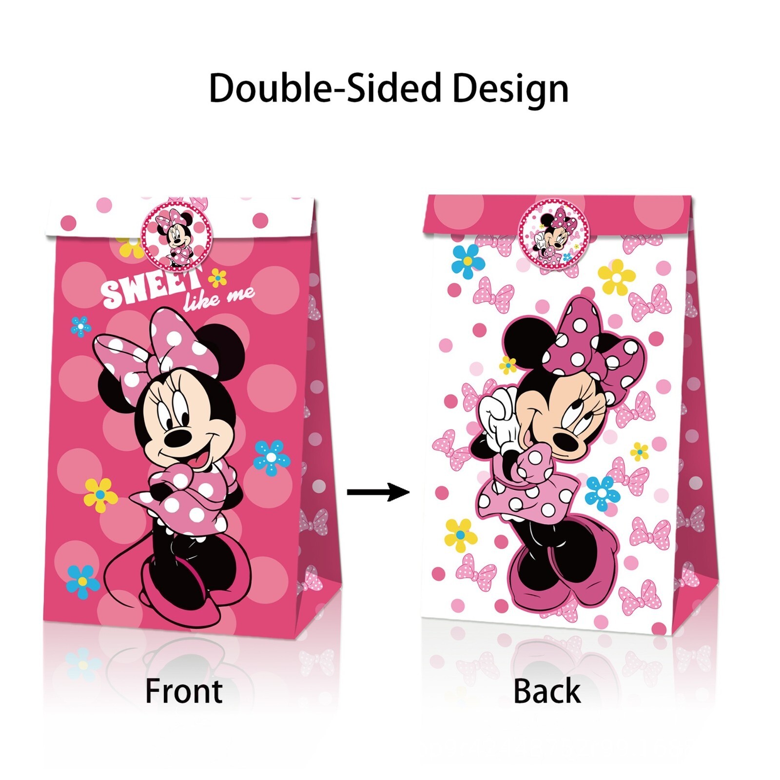 12PCS Minnie Mouse Paper Lolly Gift Bag & 18pcs Stickers Party Supplies ...