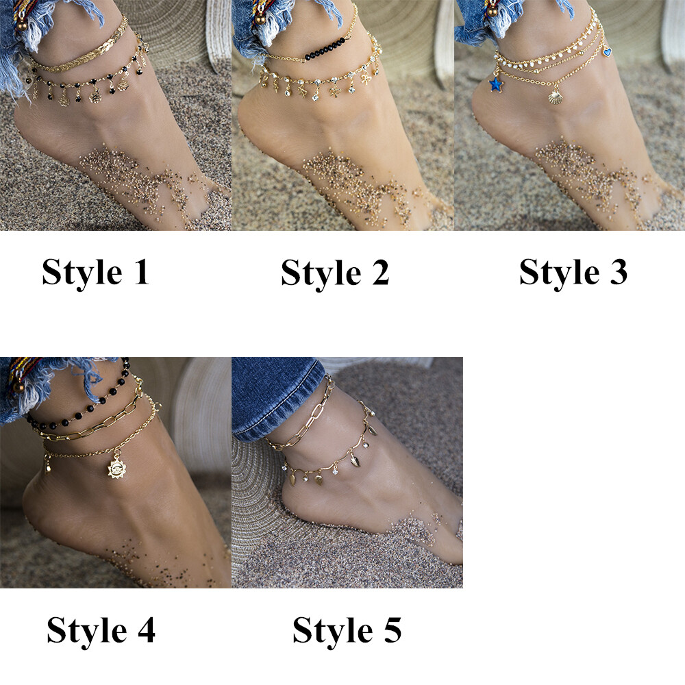 Black Rhinestones Female Moon Star Leg Chain Ankle Bracelet Bohemian Anklet Set | eBay