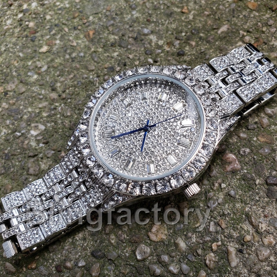 MEN'S HIP HOP QUAVO LUXURY LAB DIAMOND FULL ICED METAL BAND WRIST BLING ...