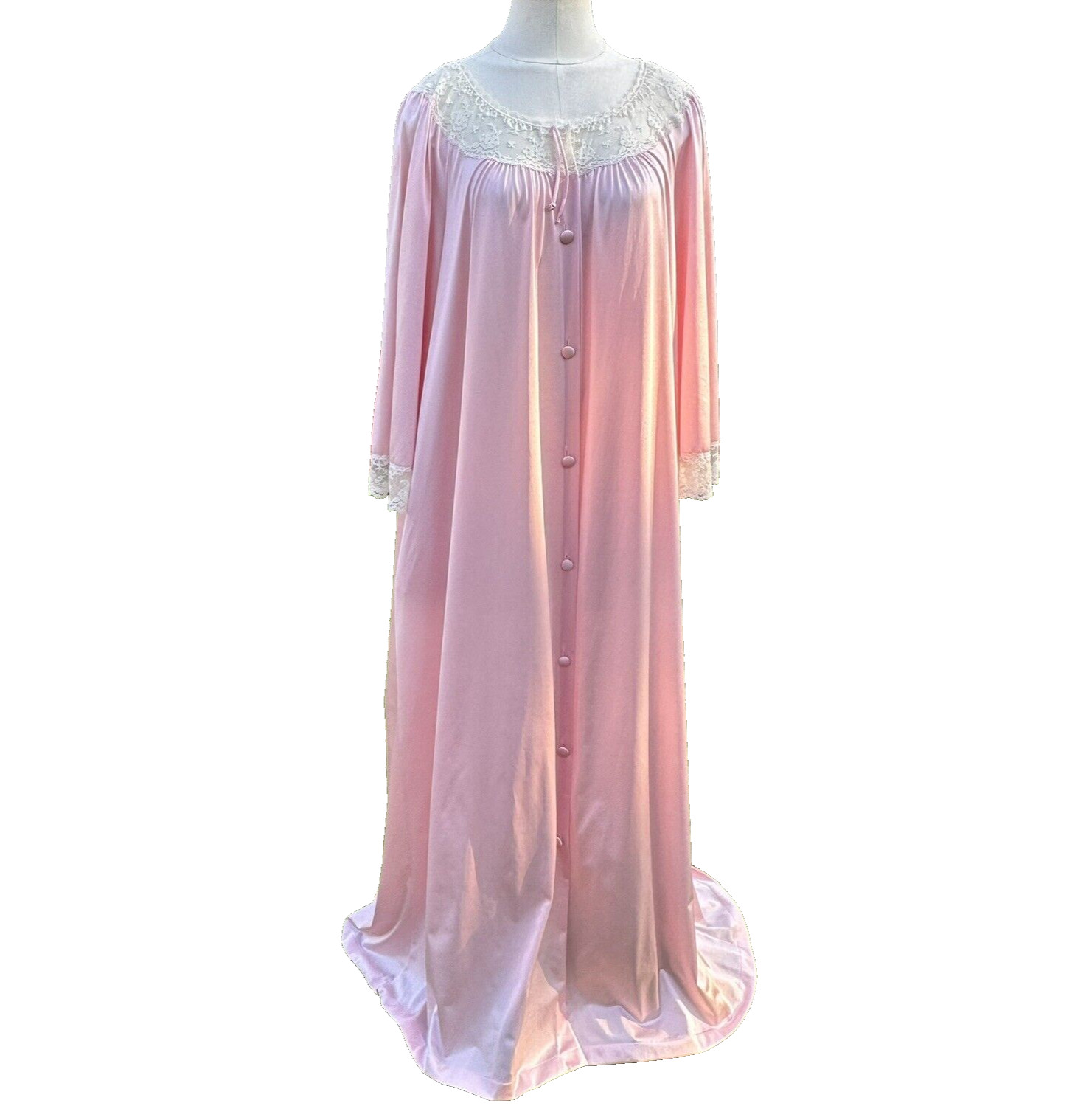Vintage ROBE Maxi COTTAGECORE Pink Long Lace Accents - Gem