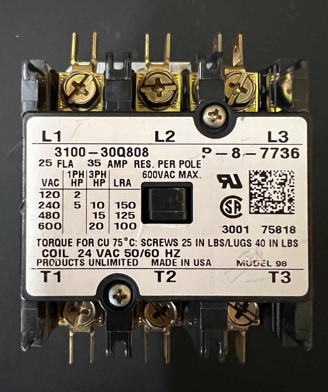 Products Unlimited, Model 3100-30Q808/P-8-7736, 3 Pole | eBay