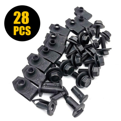 28X Car Bolts Screws U Nuts Engine Bumper Fastener Rivet Clips Door ...