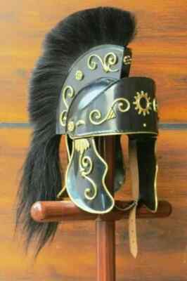 Medieval Steel Helmet Armor Wearable Greco Roman With Crest Black ...