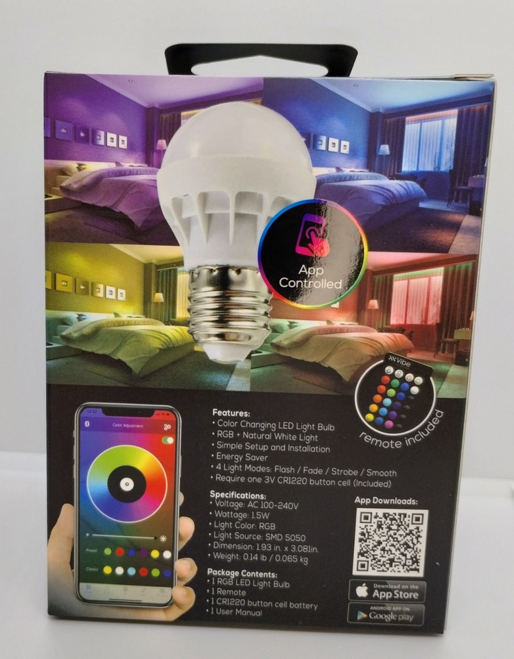 Vibe E-ssential Color Change LED Light Bulb with App & Remote Control ...