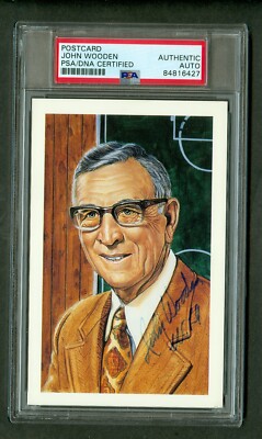 John Wooden Ron Lewis Art Hall of Fame Postcard PSA/DNA Encased ...