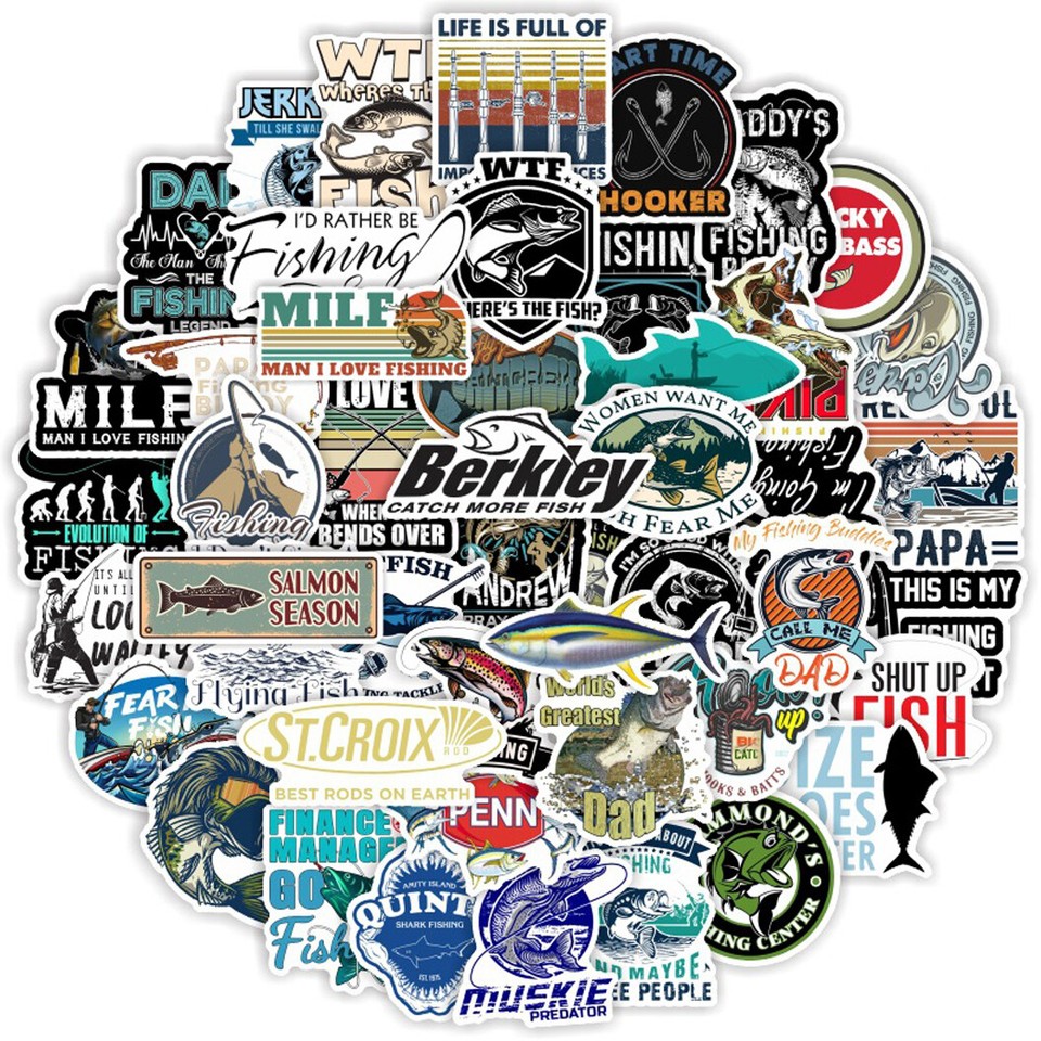 Fishing Decals Lot of 100pcs Fishing Stickers for Brand Fisherman ...