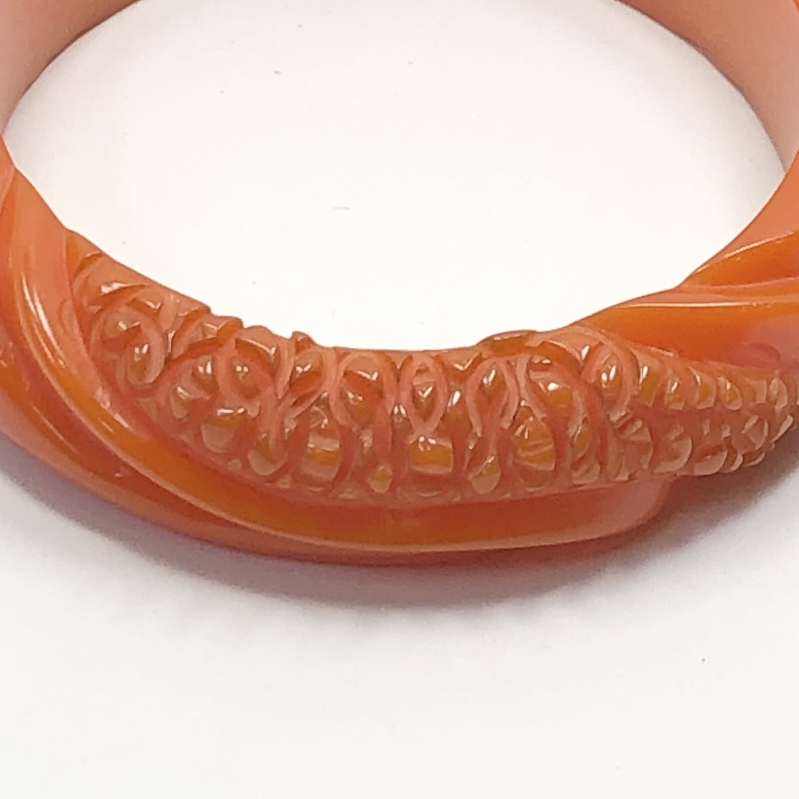 Vintage Wide Deep Carved/Tinted Orange Bakelite Bangl… - Gem