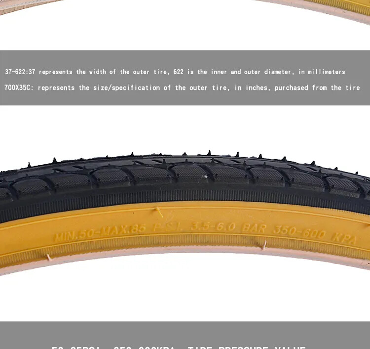 Bike Tire 700C Ultralight Yellow Side Tyre Low Resistance Pneu Road ...