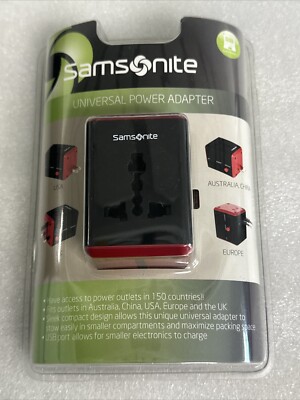 Samsonite Universal Power Adapter USB 150 Countries Black/Red 49844 ...