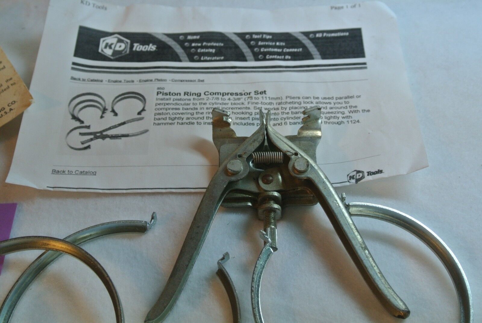 KD Tools #850 Piston Ring Compressor Set 1119 thru 1124 w/instructions ...