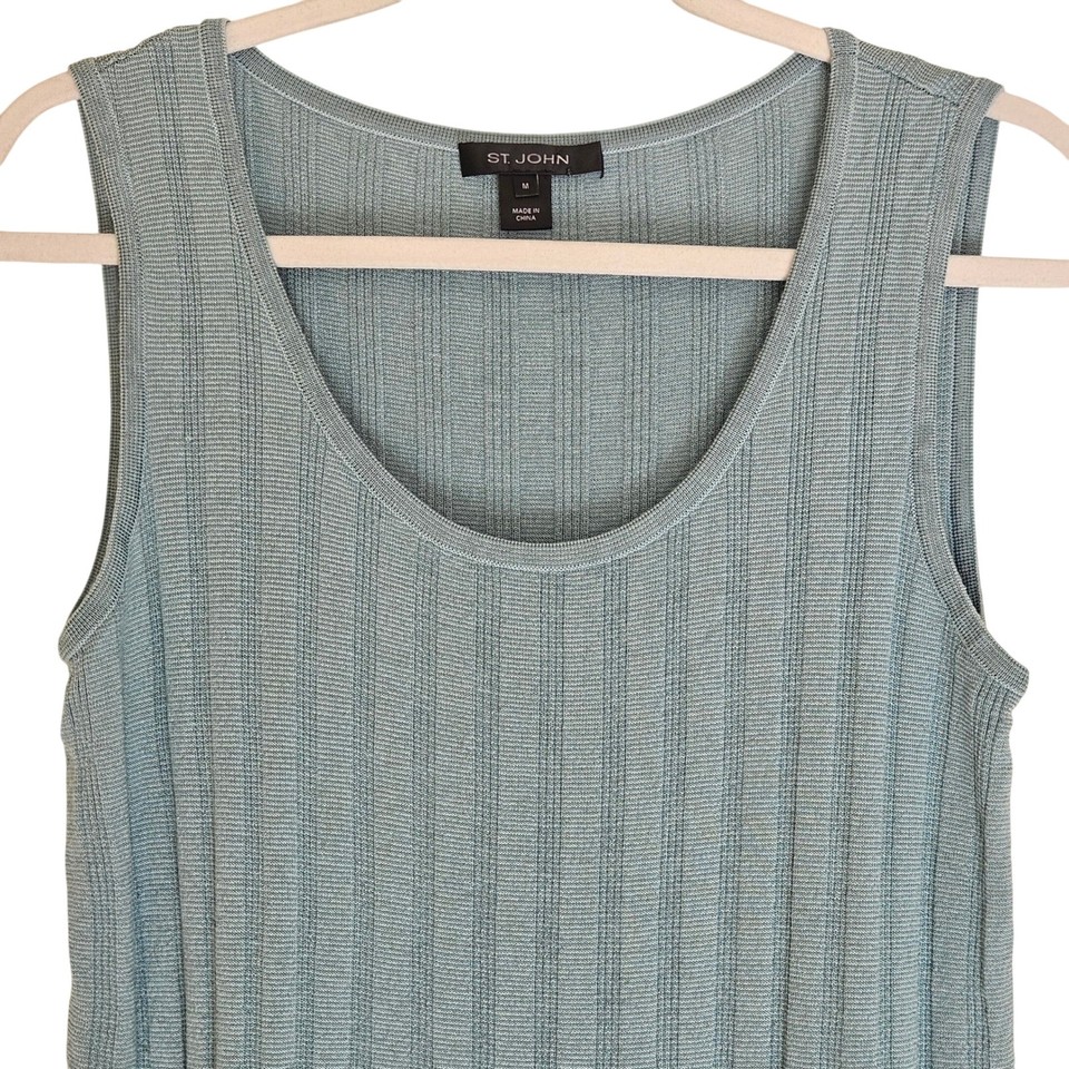St John Ribbed Knit Tank Shell Size M Blue Scoop Neck Wool Blend | eBay