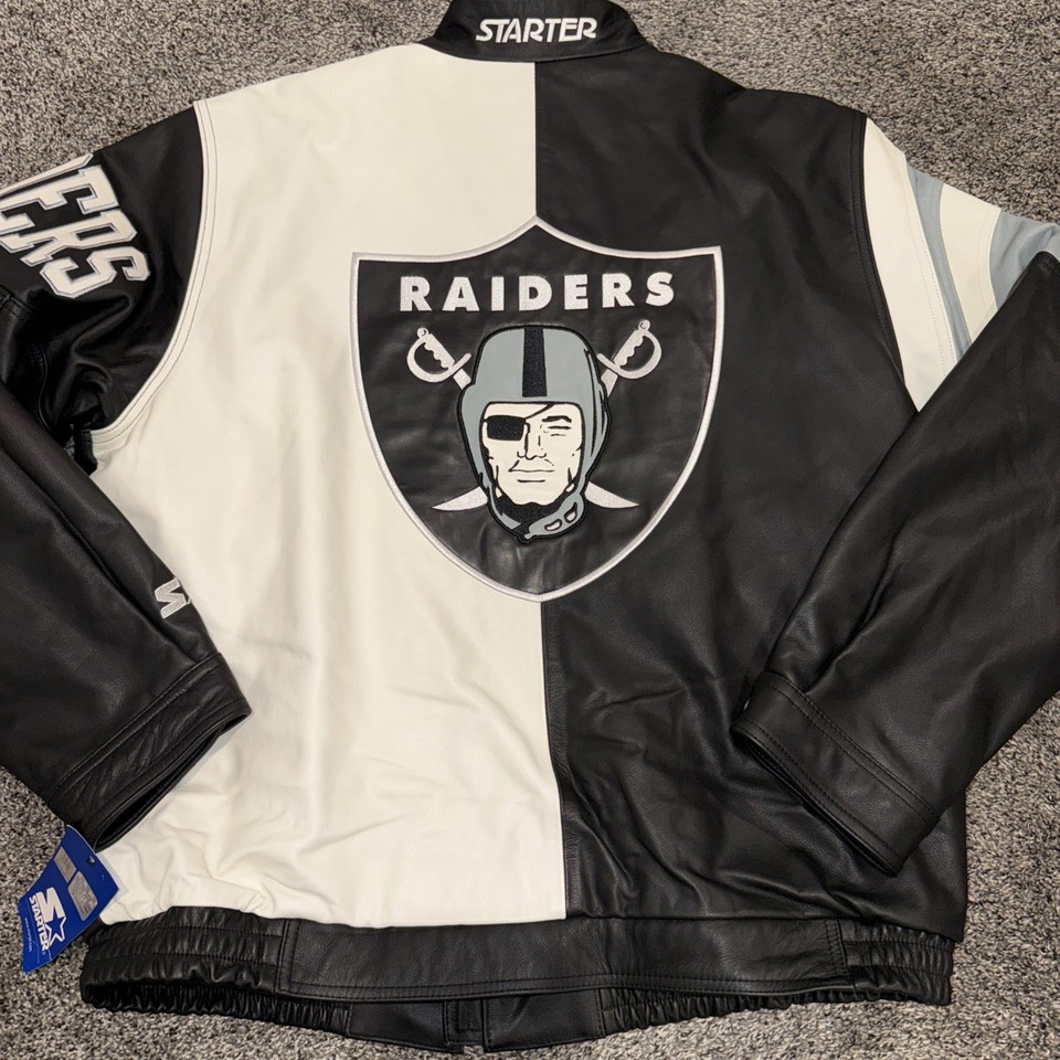 Starter Oakland Raiders Leather Jacket Mens Sz M Logo Embroidery New ...