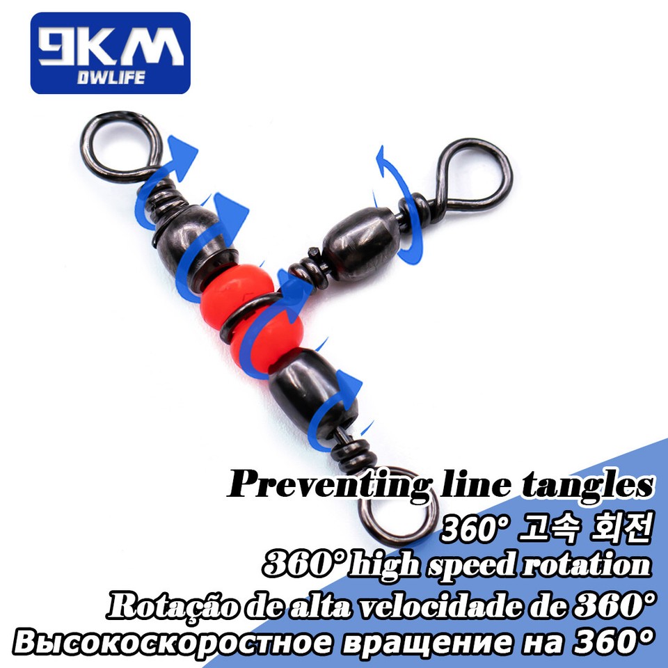 9KM Cross Line Swivel Stainless Steel 25~100Pcs 3 Way Swivel Fishing ...