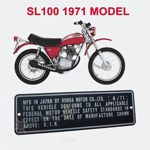 HONDA SL100 4/71 HEADTUBE TAG MODEL ID DATA PLATE WITH FRAME NUMBER ...