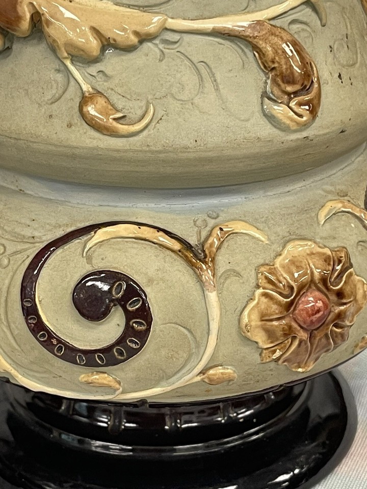 ANTIQUE WILHELM SCHILLER MAJOLICA VASE GOTHIC NEPTUNE POSEIDON HANDLED ...