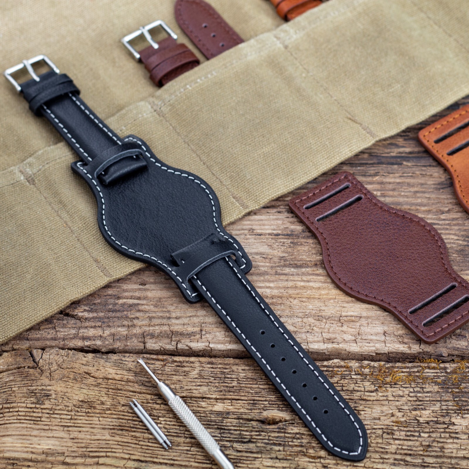 Leather Bund Watch Strap - Premium Aviator Style - | eBay UK