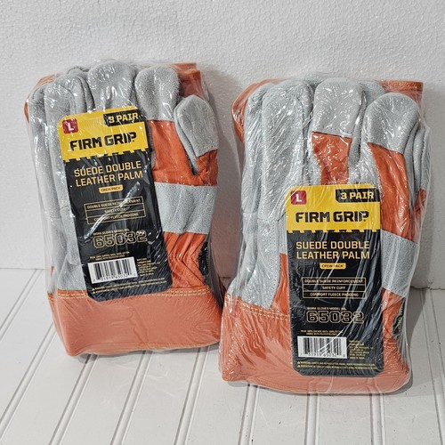 NEW 6 Pair Value Pack LARGE Firm Grip SUEDE-LEATHER PALM Work ...
