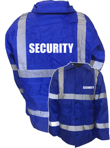 BLUE SECURITY HI VIS PARKA JACKET, WORKWEAR, HI VIZ, GUARD, REFLECTIVE ...