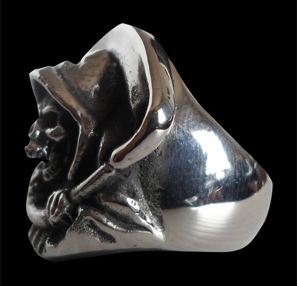 Sterling silver Grim Reaper Skull Biker Ring Custom Size Handmade R ...