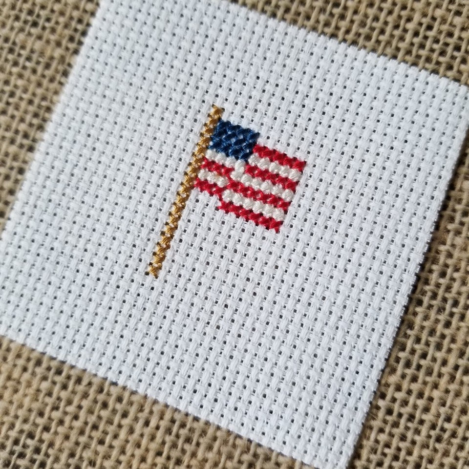 Finished Completed Cross Stitch Mini Patriotic Flag Piece for DIY ...