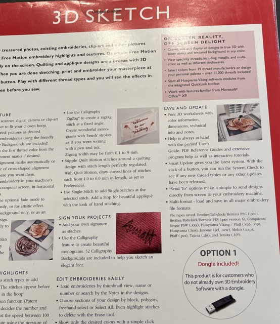 Husqvarna Viking 3d Sketch Inspira Drawing Wacom (920093026) for sale ...