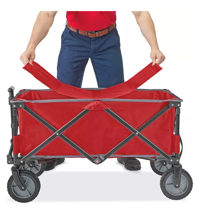 Uline Utility Wagon Quad Folding Rolling Lightweight Red Rubber Wheels ...