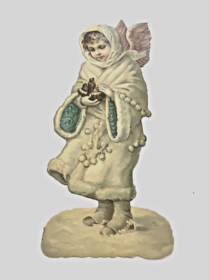 Large Gorgeous Vintage Die Cut Christmas Angel Holding Robins * | eBay