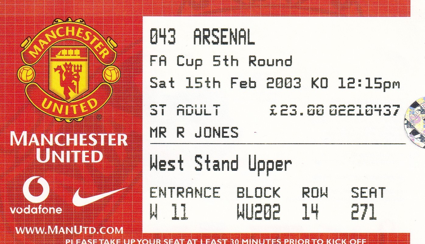 2002/03 MANCHESTER UNITED v ARSENAL FA Cup TICKET 15th February 1993 ...