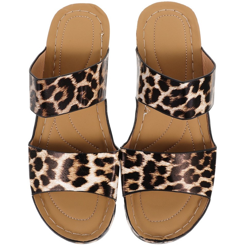 1 Pair Summer Sandals Women Beach Party Sandals Casual Sandals Leopard ...