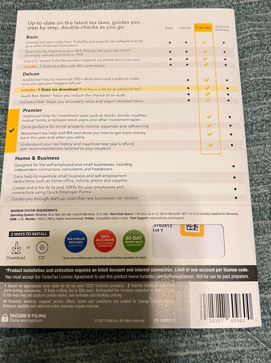 TurboTax Premier 2023 Federal + E-file + State For PC/Mac Disc Or ...
