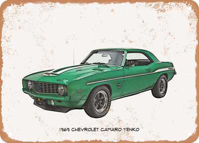 Classic Car Art - 1969 Chevy Camaro Yenko Pencil Sketch - Rusty Look ...