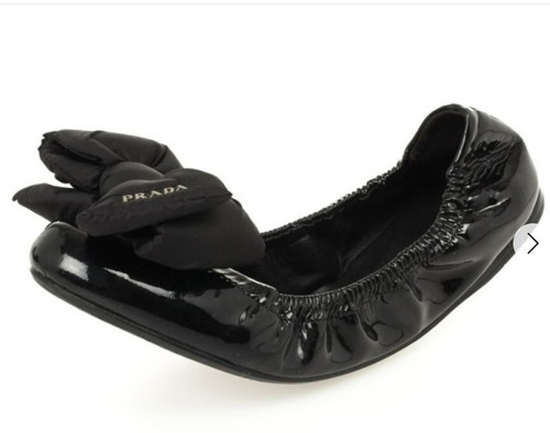 PRADA BLACK PATENT LEATHER BOW SCRUNCH BALLERINA BALLET FLATS 36 6 | eBay