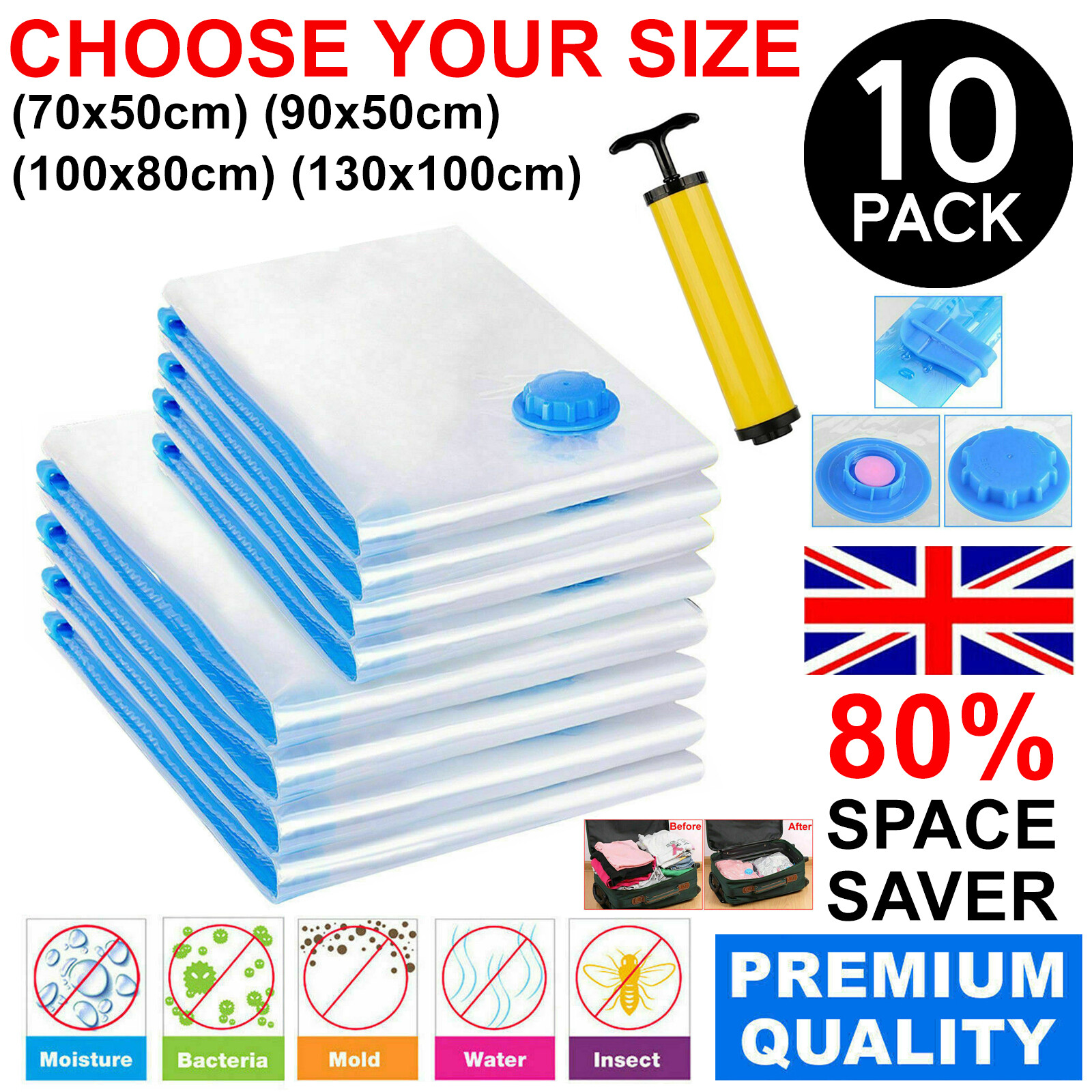 10x STRONG VACUUM STORAGE SAVING SPACE SAVER BAGS VACCUM VACUM LARGE ...
