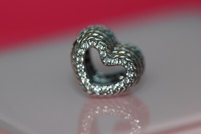 NIB PANDORA PAVE SNAKE CHAIN PATTERN OPEN HEART CHARM 799100C01 ...
