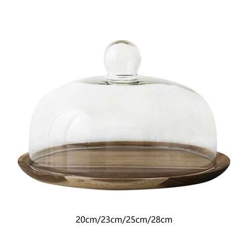 Wood Cake Tray with Dome, Bread Display Dessert Serving Plate for ...