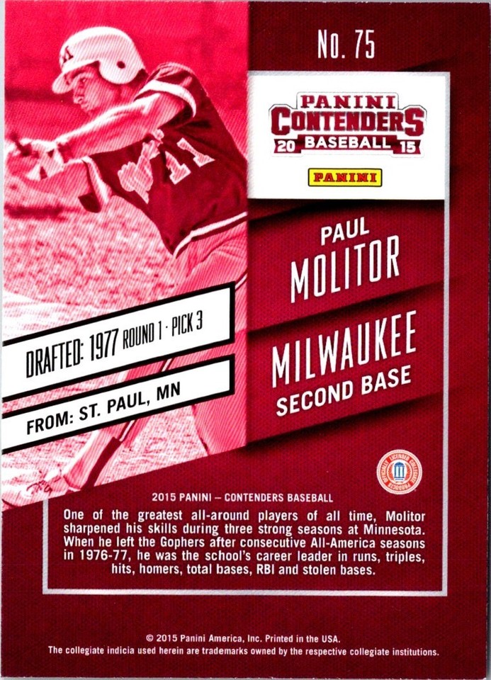 2014 Panini Classics Paul Molitor #104 Milwaukee Brewers Baseball Card ...