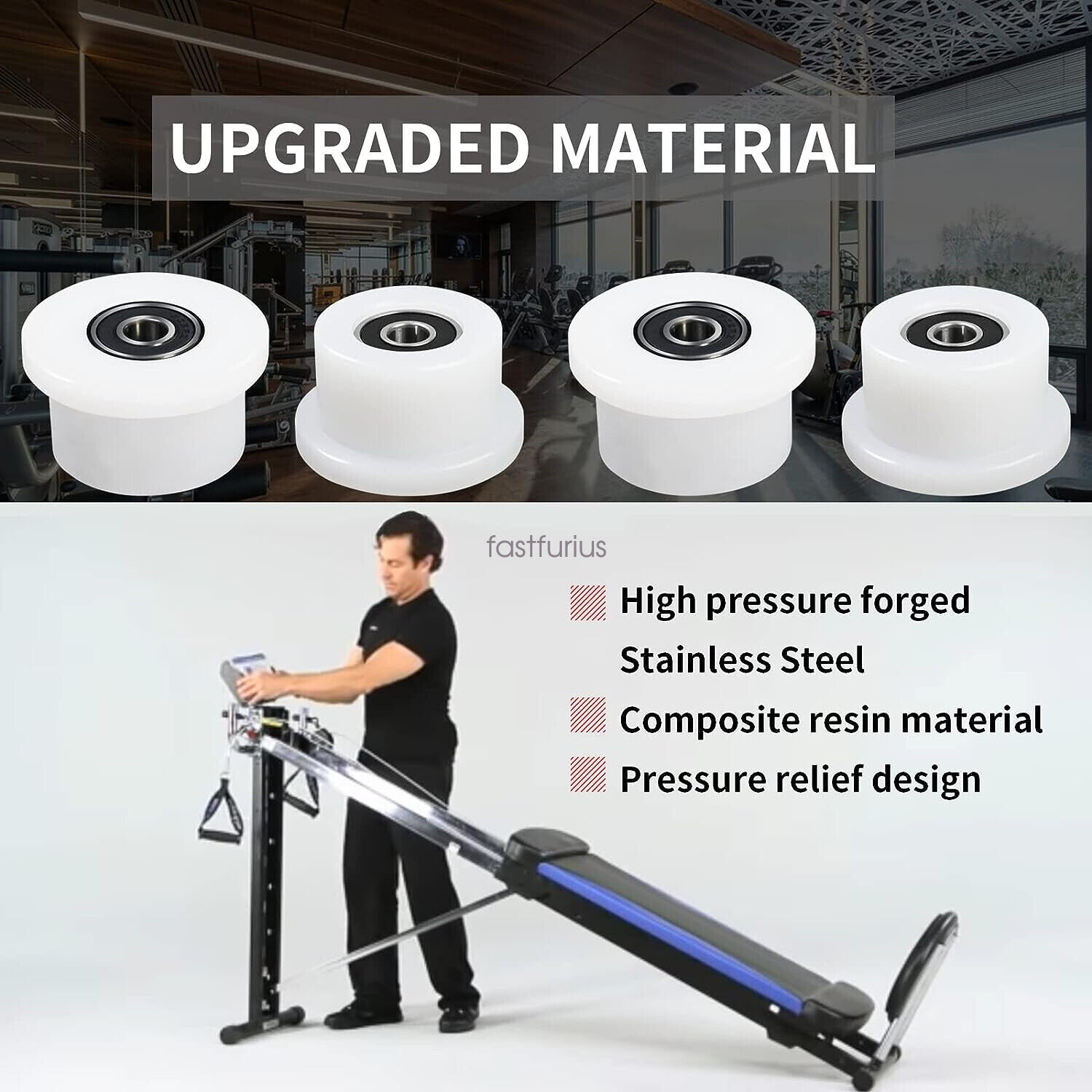 4-Pack Fit for Total Gym Wheels / Rollers Fits Models 1000, 1100, 1400 ...