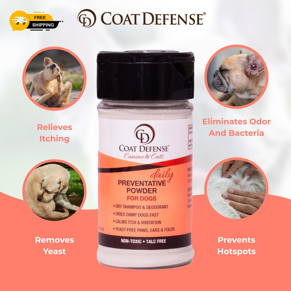 COAT DEFENSE Preventative Powder | Made in USA | 3.5oz Waterless Dog ...