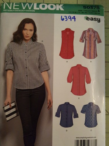 New Look Pattern 6394 Misses Shirt 5 Styles Button Down Collar Size 8 ...