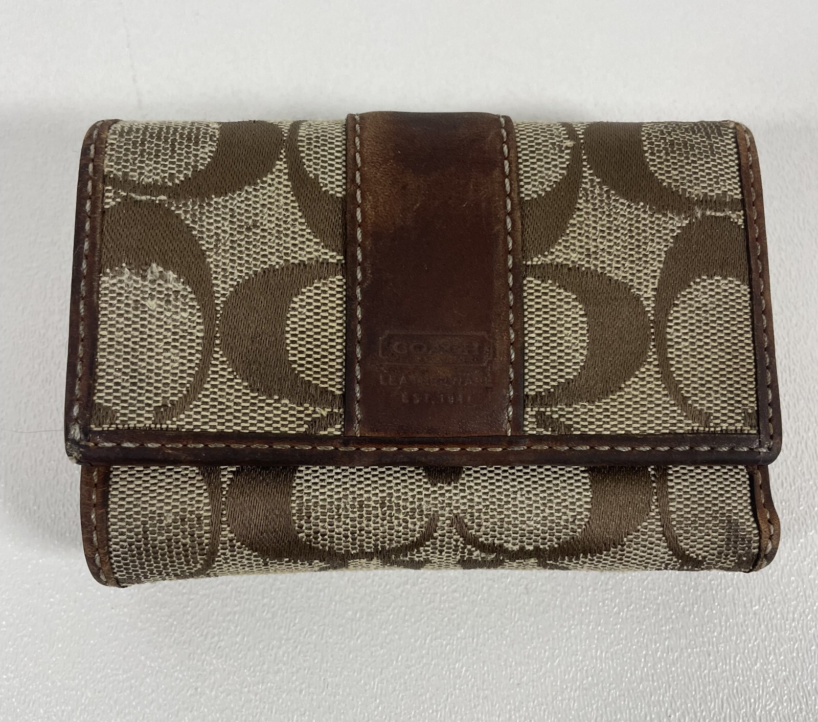 Coach Signature Canvas and Leather Tri-Fold Wallet, B… - Gem