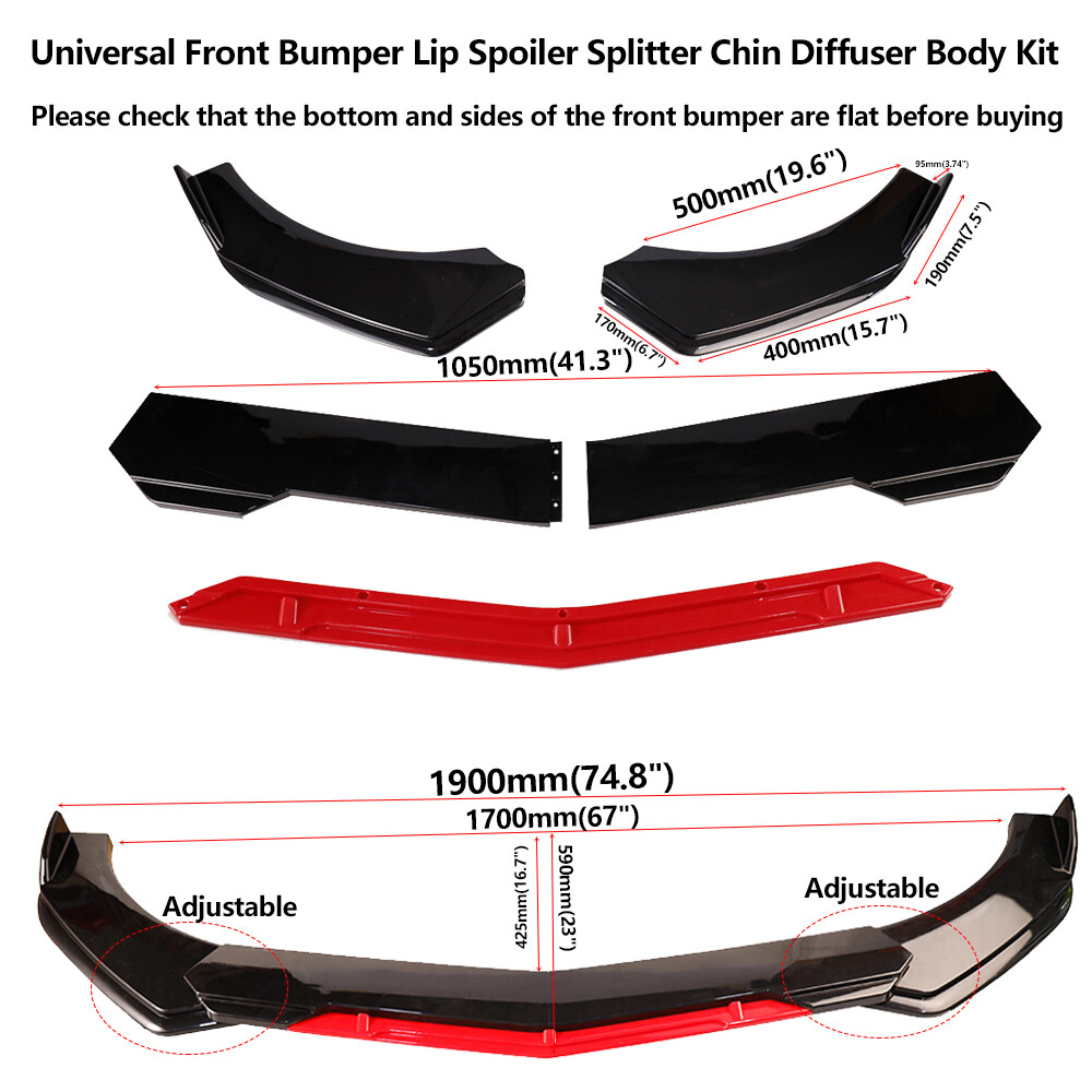 For Audi RS3 RS5 RS6 Front Bumper Lip Spoiler + Strut Rods Gloss Black ...