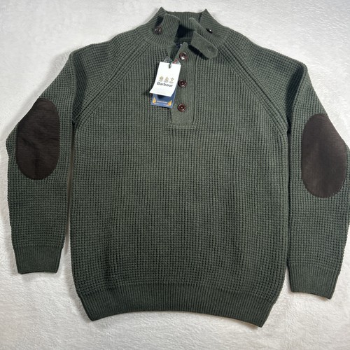Barbour x Orvis Mens XL Fisherman Green Sweater Henley Chunky Knit ...