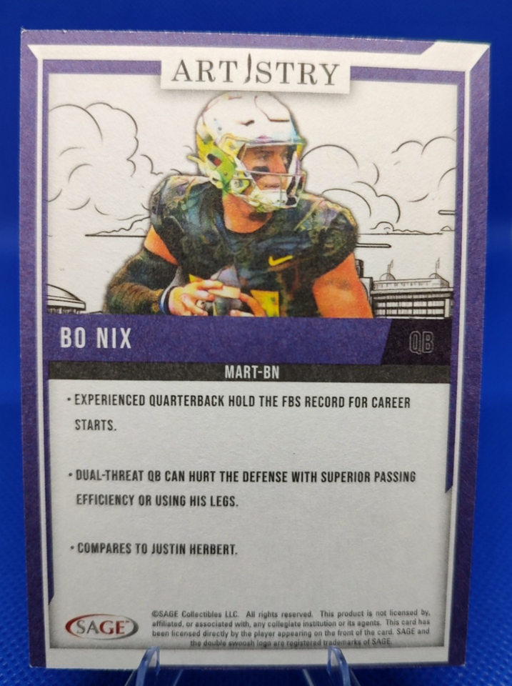 Bo Nix 2024 Sage Football Artistry Purple #MART-BN Oregon-Denver ...