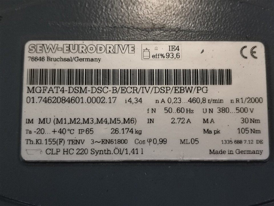 SEW Mgfat4-dsm-dsc-b / Ecr /XT/ IV / Dsp / Ebw / Pg Gearbox I=4,34 | eBay