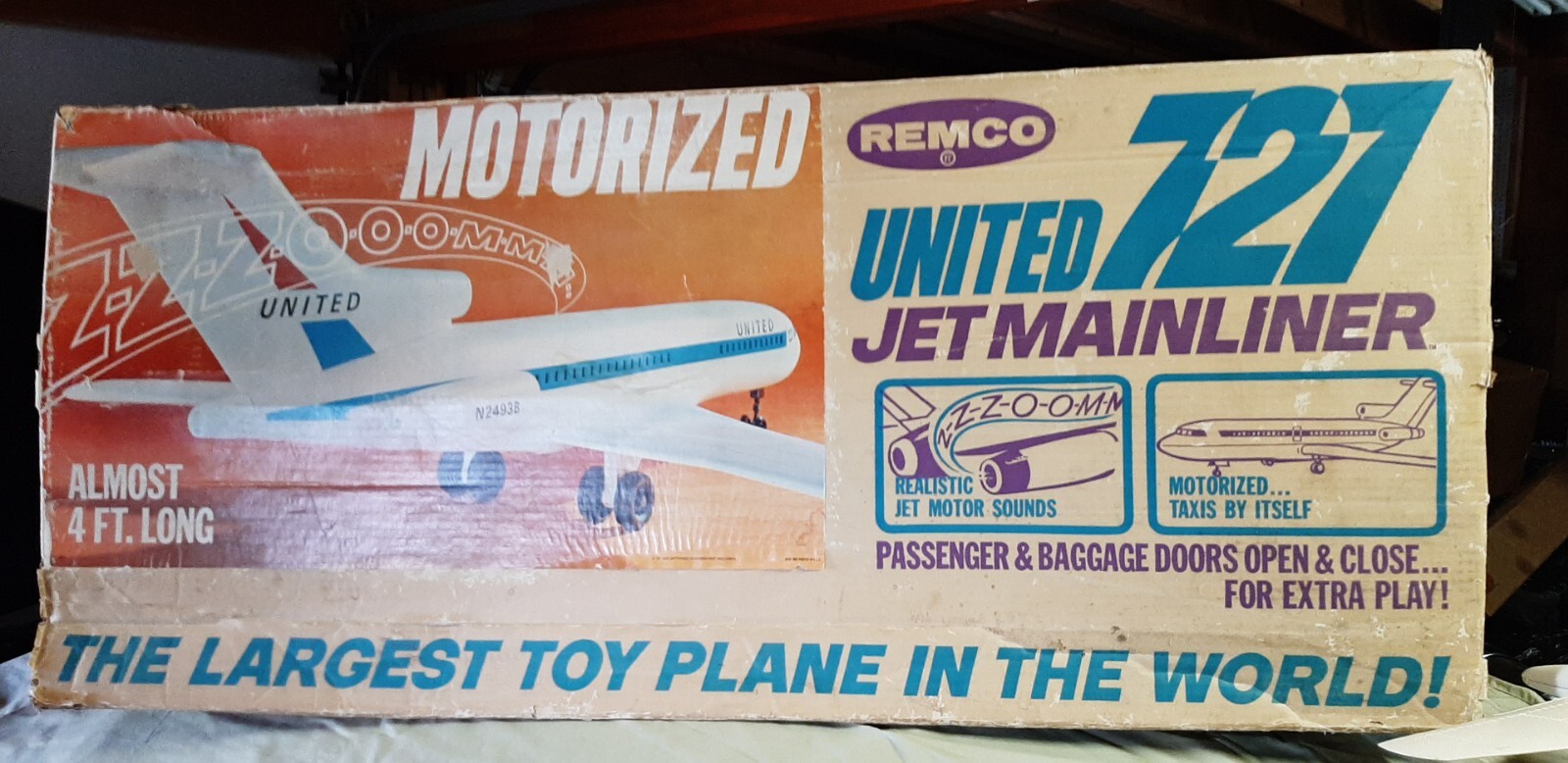 VINTAGE 1969 REMCO 727 UNITED JET AIRLINER BOXED RARE AIRPLANE POWER ...