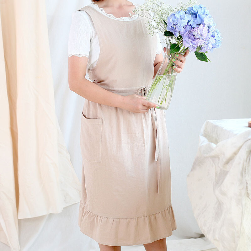 Women Ruffle Cotton Apron with Pockets Cooking Chef Kitchen Florist ...