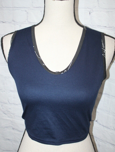 Women's Cropped V-Neck V-Back Navy Blue Tank Top w/Black Trim Size M ...