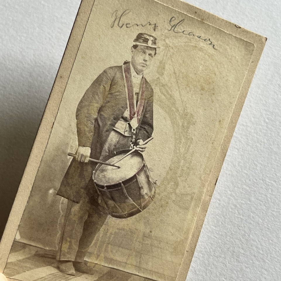 Antique CDV Photograph Man Playing Tenor Drum ID Henry Gleason Military ...